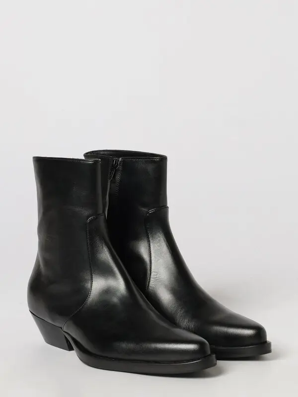 ANNA F. Smooth Leather Western Boots With Almond Toe