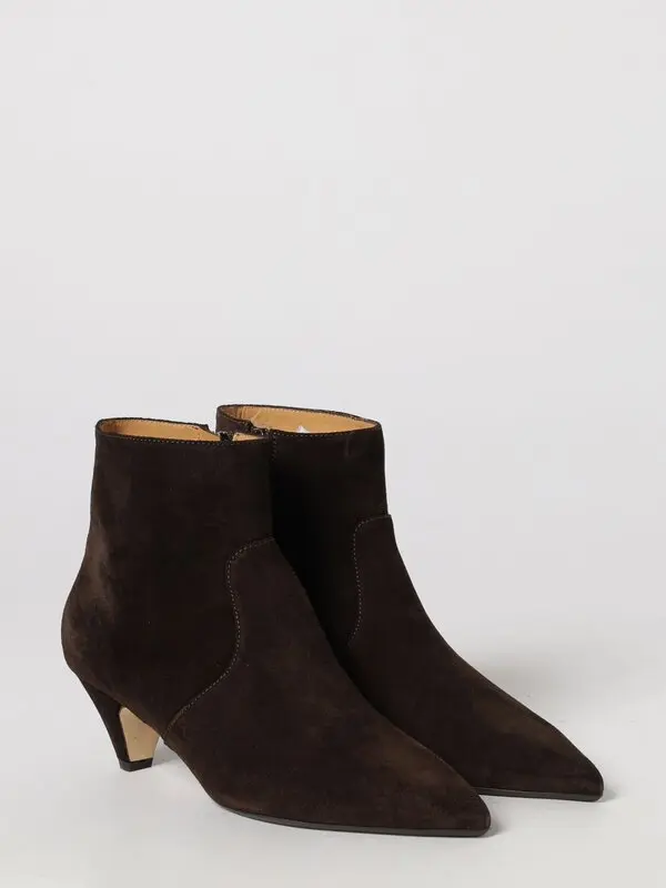 ANNA F. Suede Leather Ankle Boots With Low Cone Heel