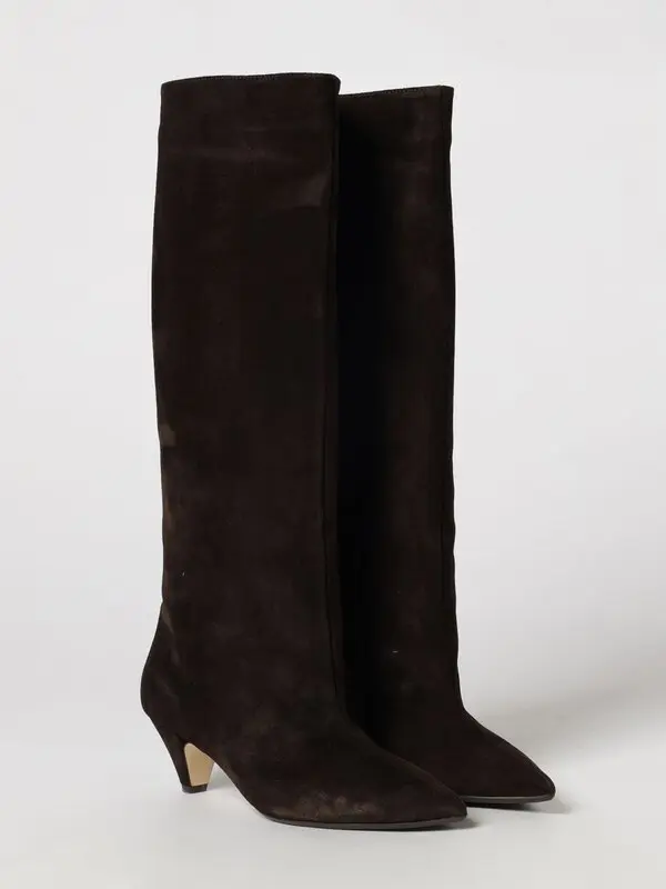 ANNA F. Suede Leather Knee-high Boots With Cone Heel - Dark