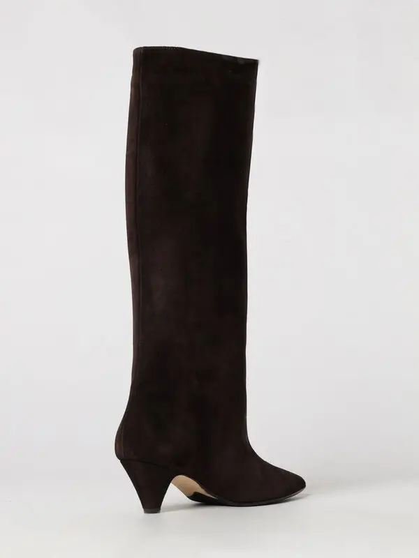 ANNA F. Suede Leather Knee-high Boots With Cone Heel - Dark