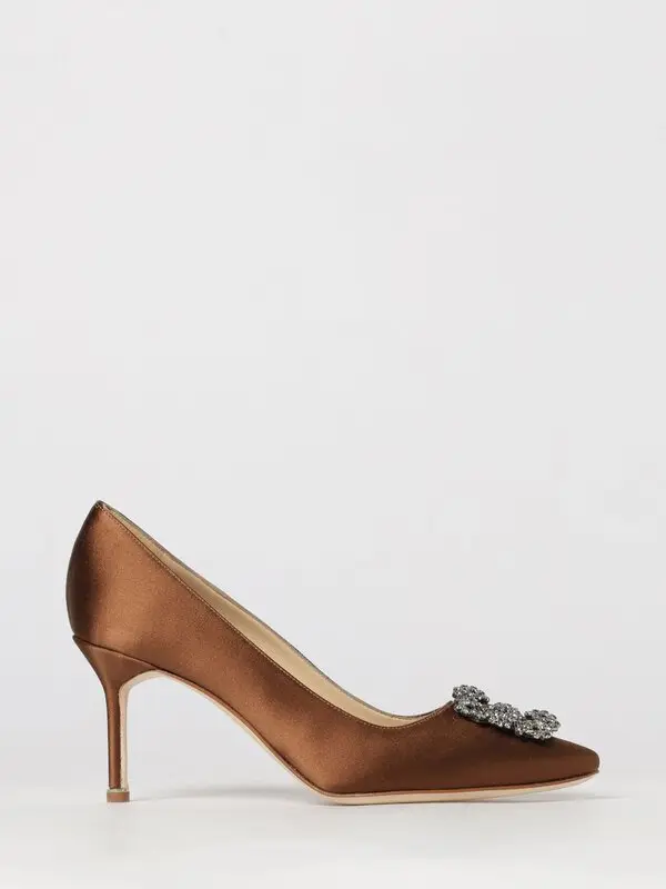 Manolo Blahnik Hangisi Satin Pumps With Jewelled Buckle And Mid Heel