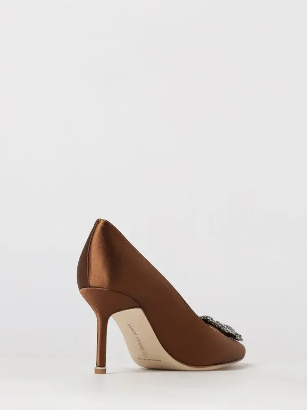 Manolo Blahnik Hangisi Satin Pumps With Jewelled Buckle And Mid Heel