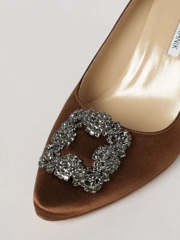 Manolo Blahnik Hangisi Satin Pumps With Jewelled Buckle And Mid Heel
