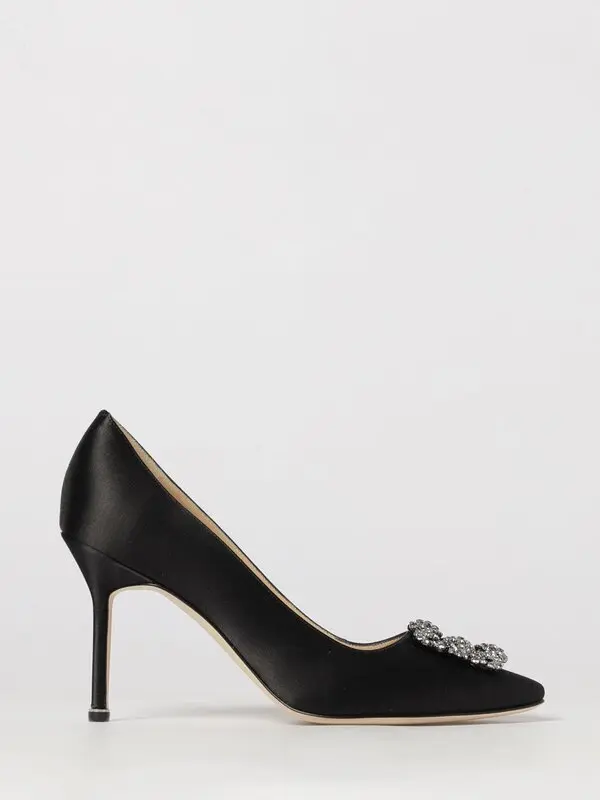 Manolo Blahnik Hangisi Satin Pumps With Jewelled Buckle And High Heel