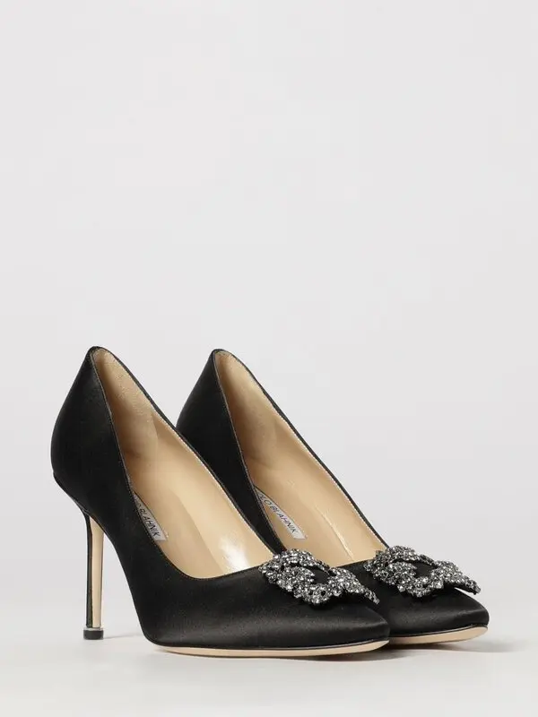 Manolo Blahnik Hangisi Satin Pumps With Jewelled Buckle And High Heel