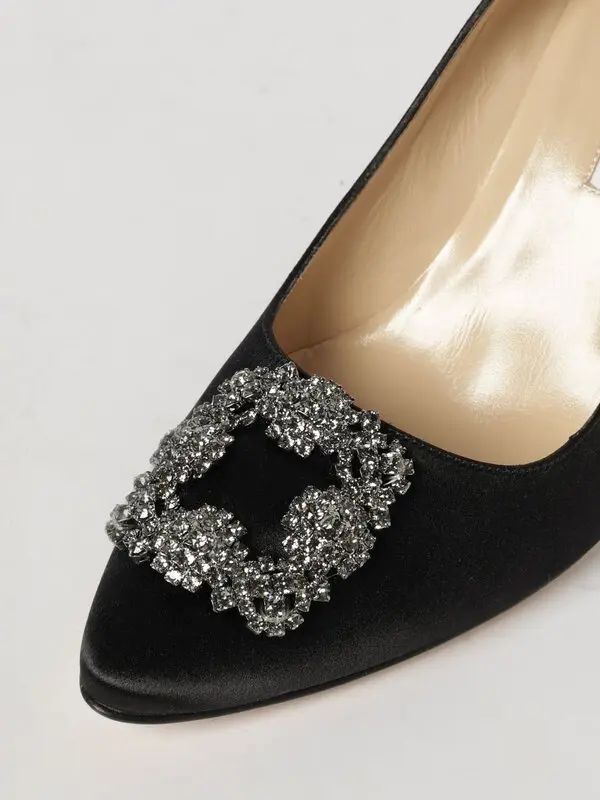 Manolo Blahnik Hangisi Satin Pumps With Jewelled Buckle And High Heel