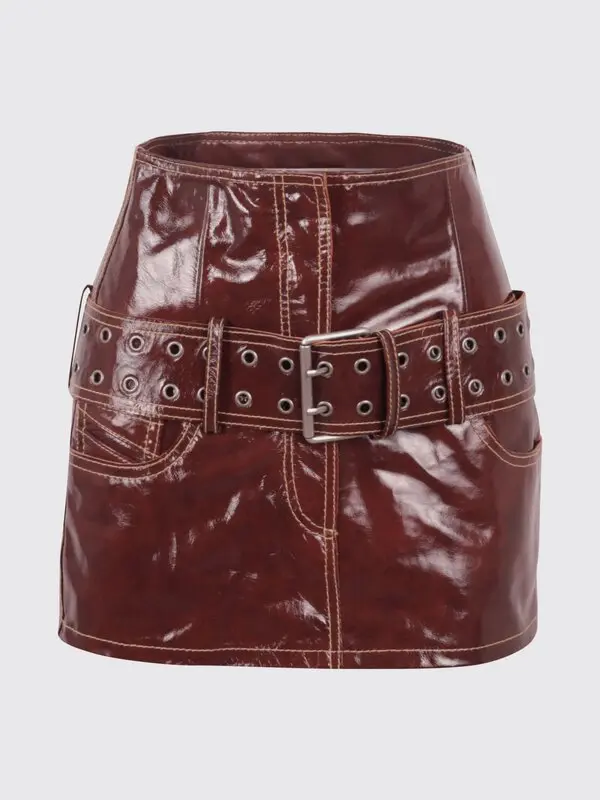 DIESEL® L-evant High-waisted Patent Leather Pencil Mini Skirt With Belt - Brown