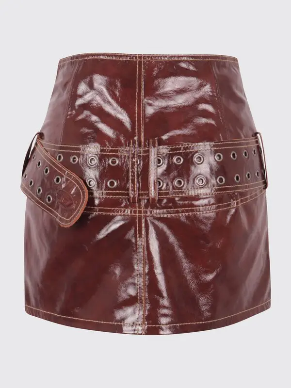 DIESEL® L-evant High-waisted Patent Leather Pencil Mini Skirt With Belt - Brown