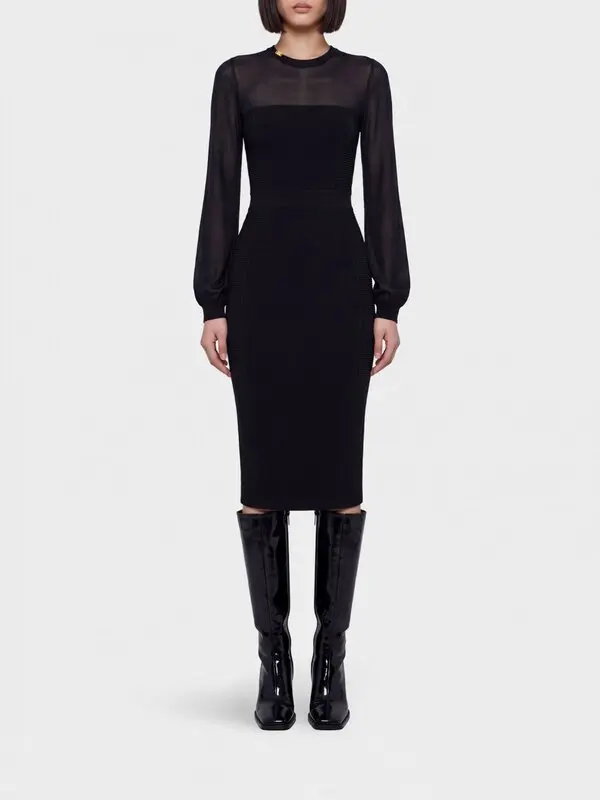 Elisabetta Franchi Viscose Midi Sheath Dress With Puff Sleeves