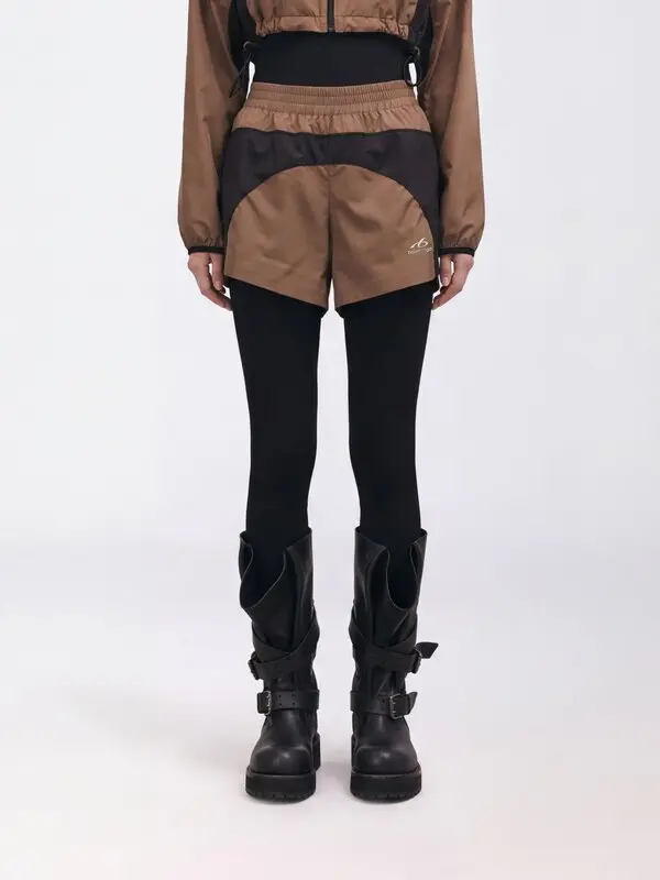Balenciaga High-waist Technical Fabric Shorts With Contrasting Logo - Camel