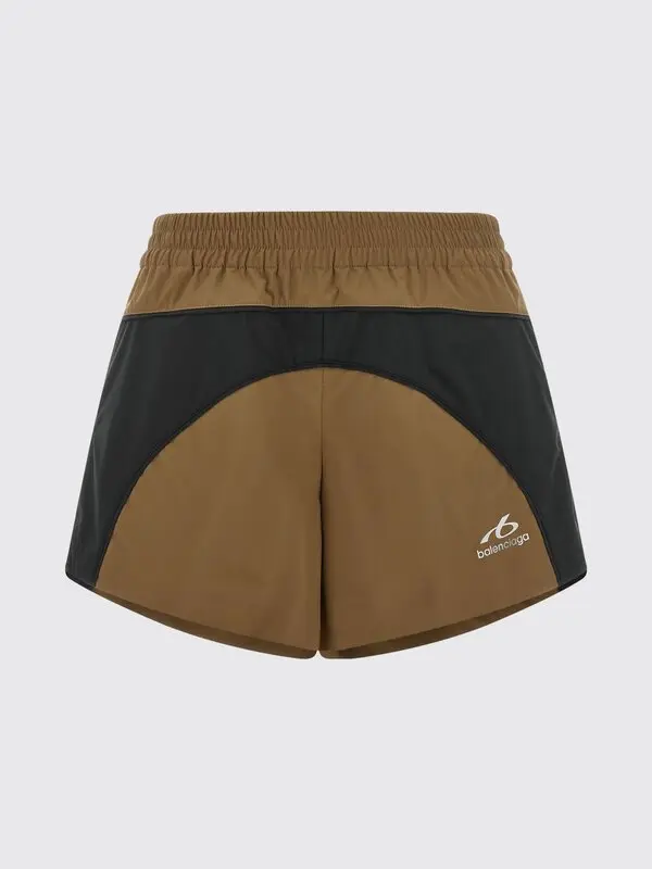 Balenciaga High-waist Technical Fabric Shorts With Contrasting Logo - Camel