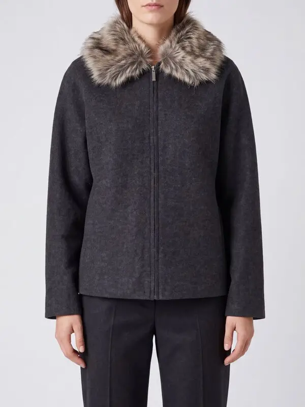 SEMICOUTURE Arabel Short Wool Coat With Fur Collar And Zip