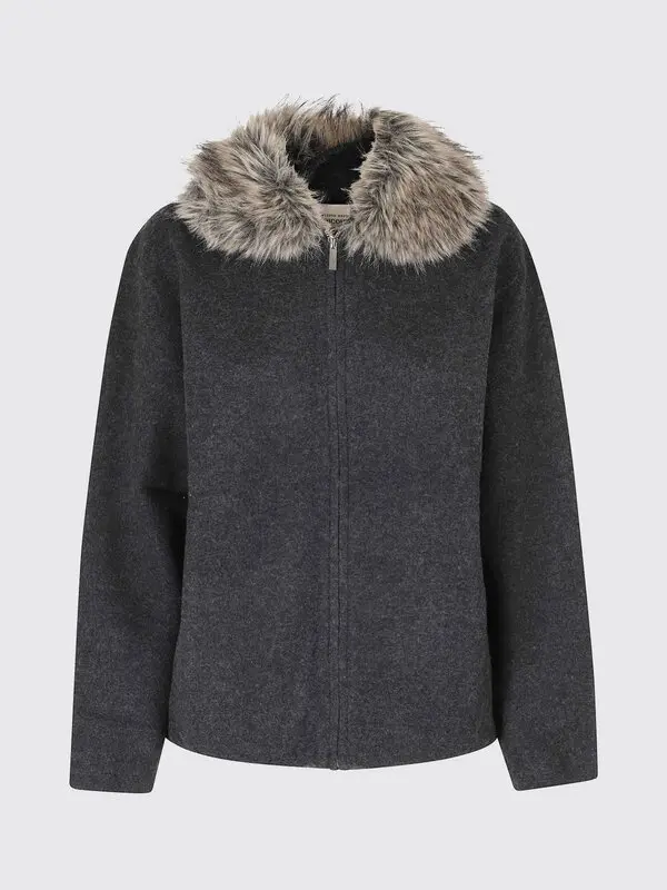 SEMICOUTURE Arabel Short Wool Coat With Fur Collar And Zip