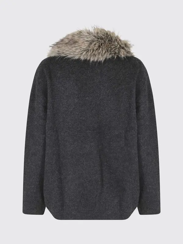 SEMICOUTURE Arabel Short Wool Coat With Fur Collar And Zip