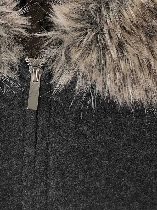 SEMICOUTURE Arabel Short Wool Coat With Fur Collar And Zip