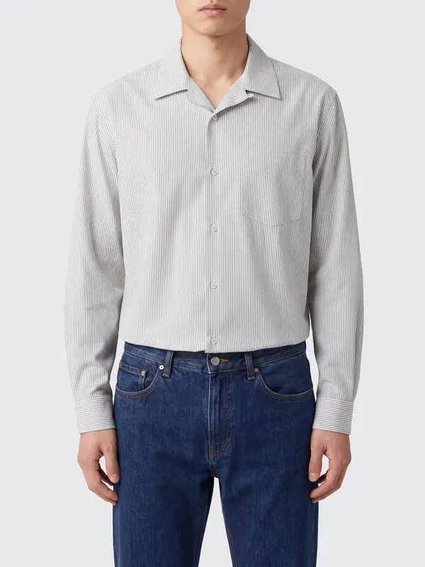 THE ROW Striped Stretch-cotton Shirt With Cuban Collar