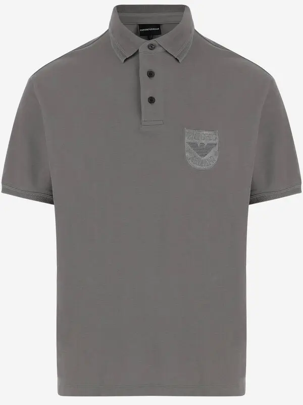Emporio Armani Cotton Polo Shirt With Logo - Grey