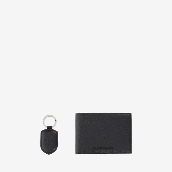 Emporio Armani Wallet And Key Chain Set With Logo