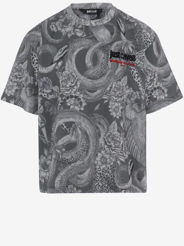 Just Cavalli Cotton T Shirt With Logo Print