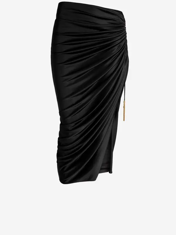 Balmain Midi Skirt With Slit In Flowing Jersey