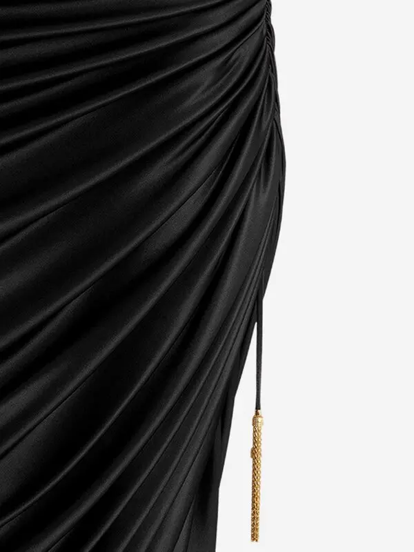 Balmain Midi Skirt With Slit In Flowing Jersey