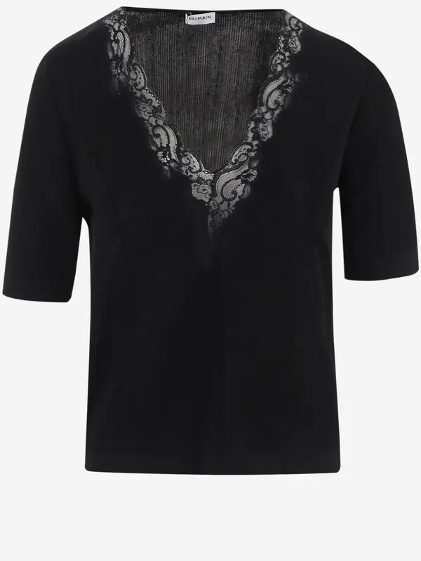 Balmain Viscose Top With Lace V Neck