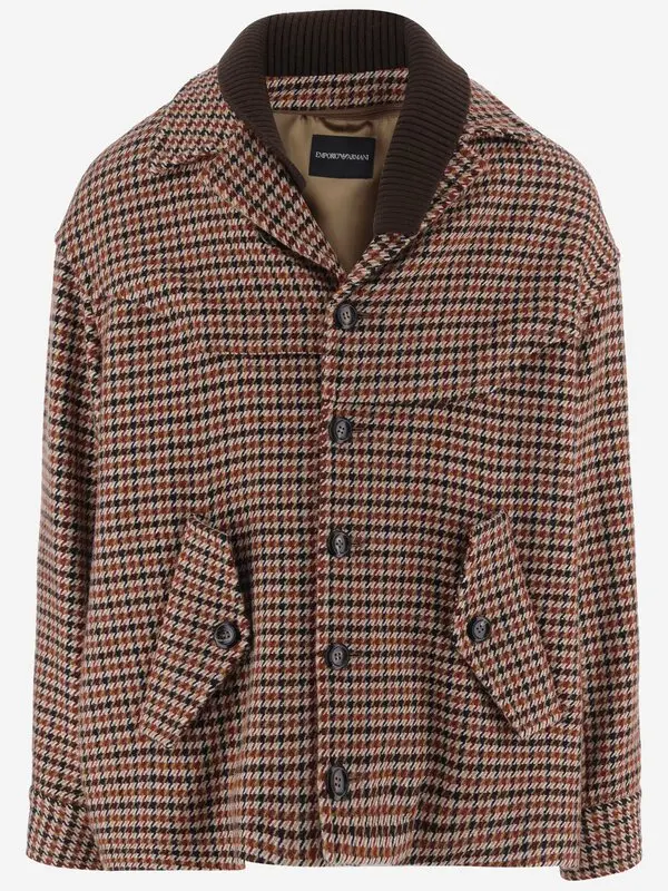 Emporio Armani Wool Blend Coat With Ribbed Collar