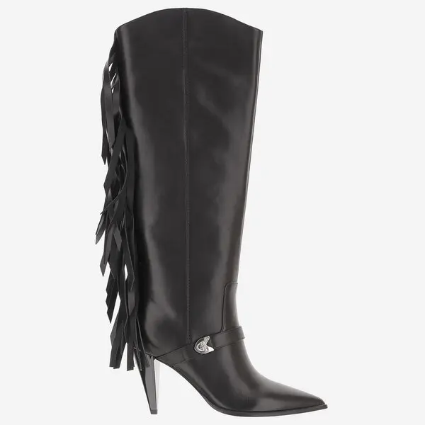 Pinko Leather Boots With Fringe