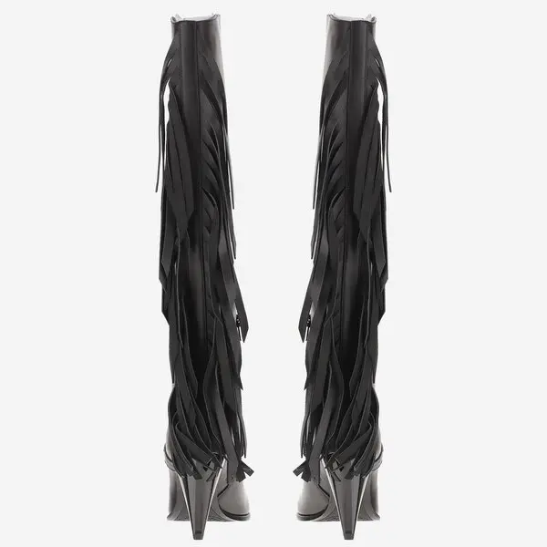 Pinko Leather Boots With Fringe