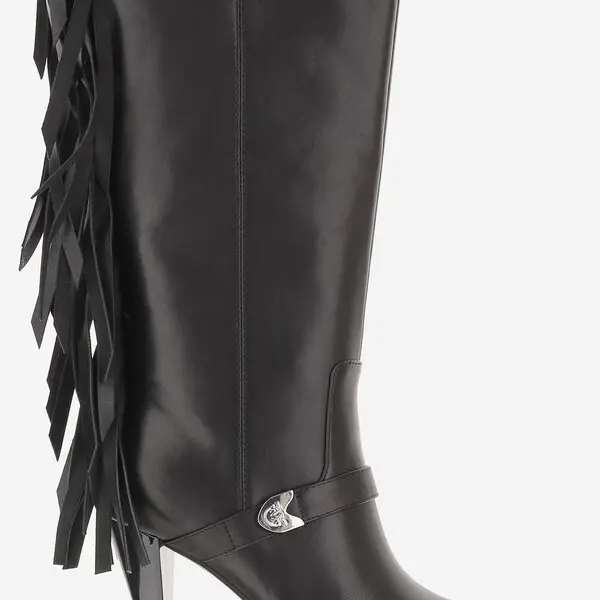 Pinko Leather Boots With Fringe