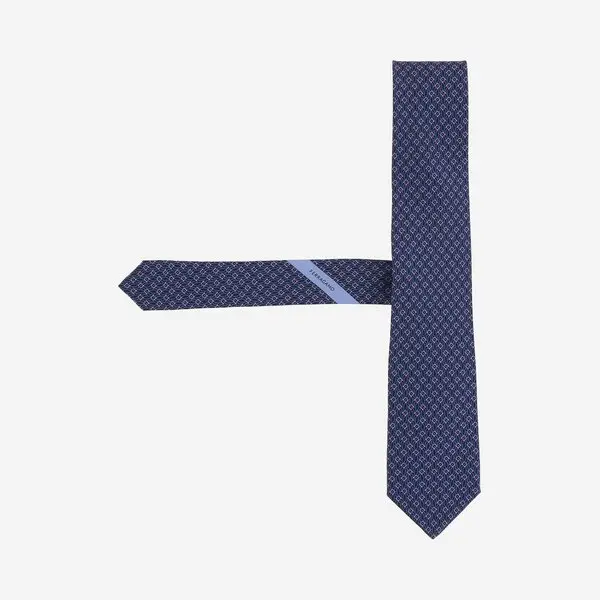 FERRAGAMO Silk Tie With Patterned Design - Navy
