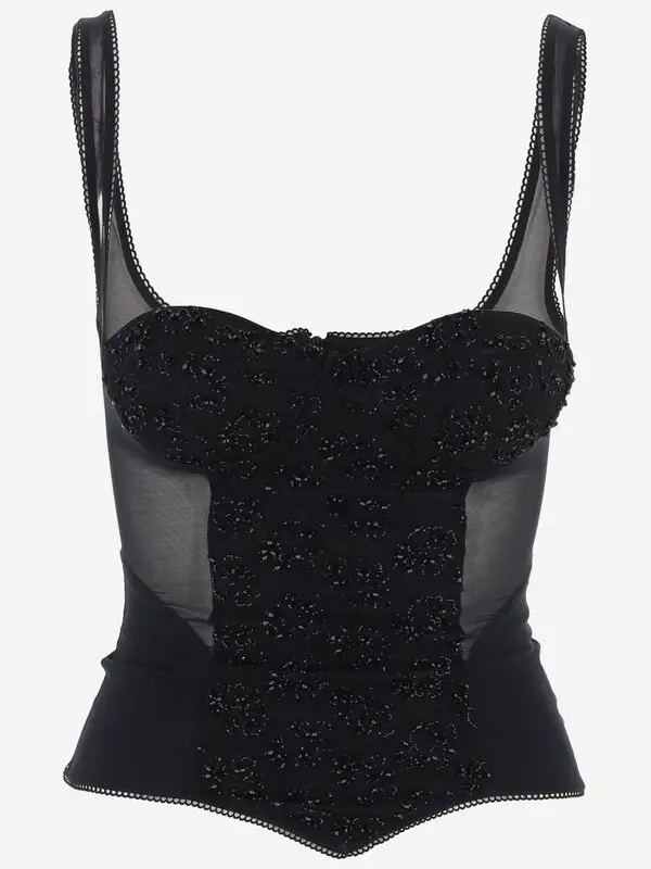 IANIRA MEDA Lycra Blend Top With Embroidery And Mesh Panels