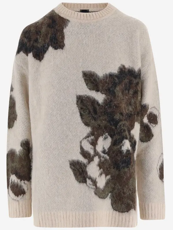 Pinko Wool And Alpaca Blend Sweater With Floral Pattern - Multi