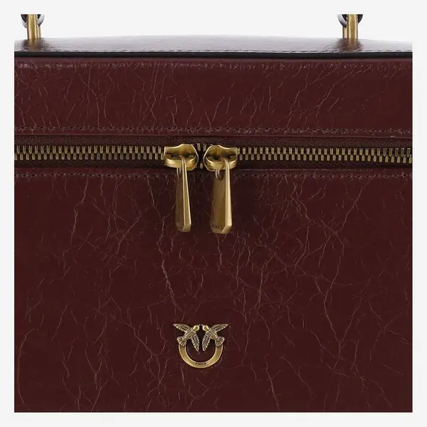 Pinko Leather Vanity Bag With Logo - Brown