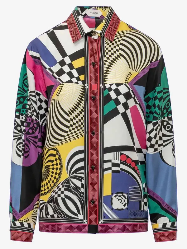 Versace Silk Shirt With Geometric Print - Multi