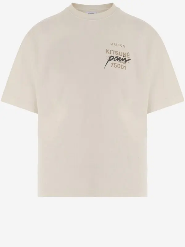 Maison Kitsuné Cotton T Shirt With Logo - Beige