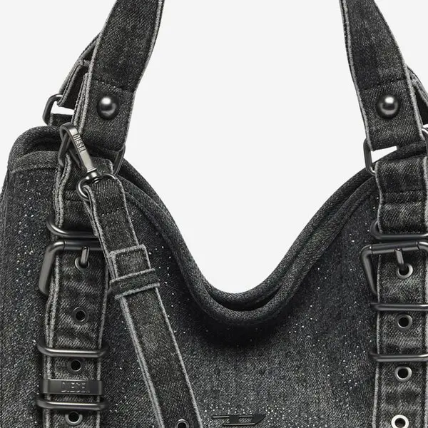 DIESEL® D One” Cotton Denim Handbag - Black