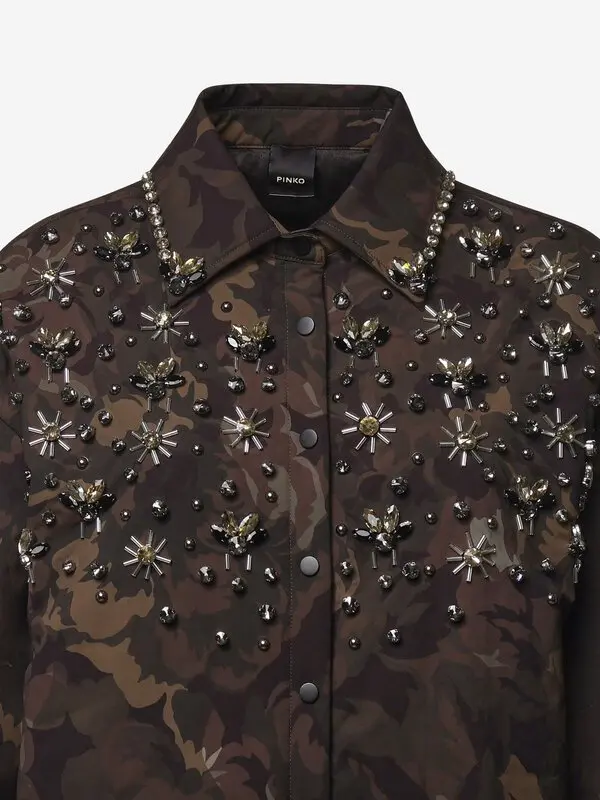 Pinko Nylon Jacket With Camouflage Pattern And Decorative Embroidery