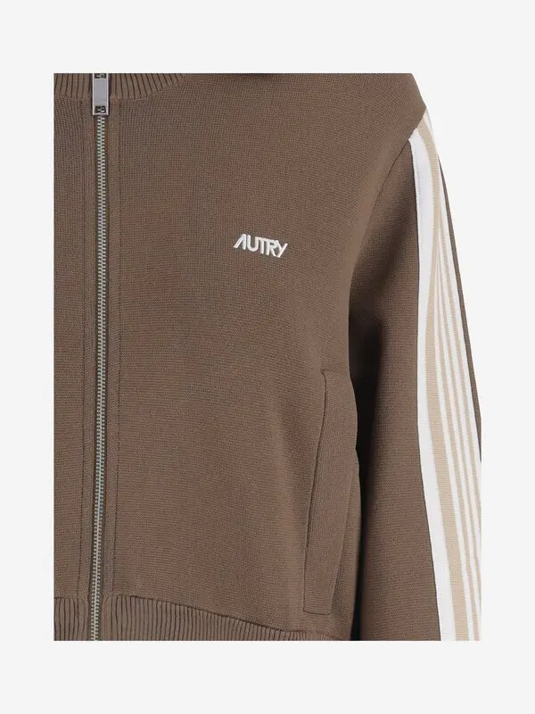 AUTRY Viscose Blend Sweatshirt With Zipper And Side Stripes