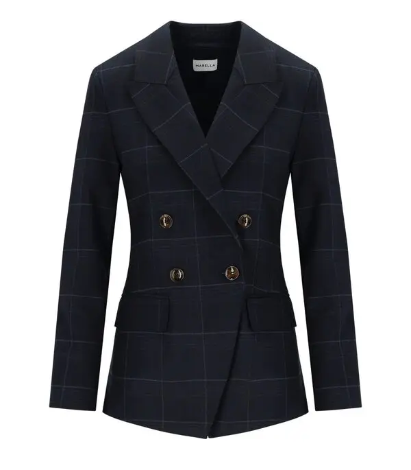 Marella Navy Check Efedra Double Breasted Blazer