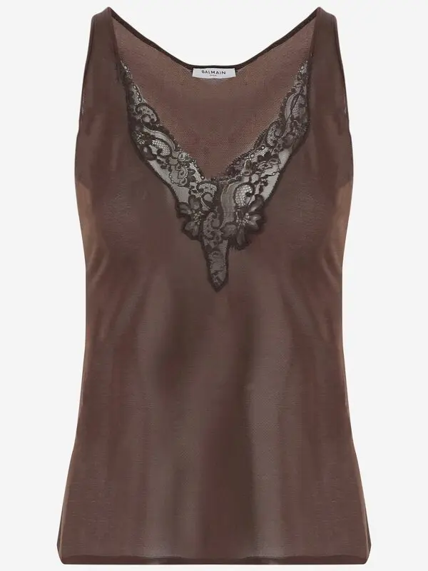 Balmain Viscose Top With Lace V Neck