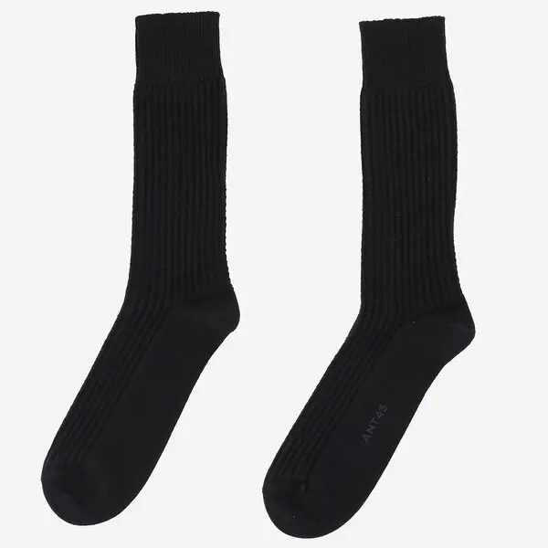 ANT45 Ribbed Cotton Socks With Logo - Black