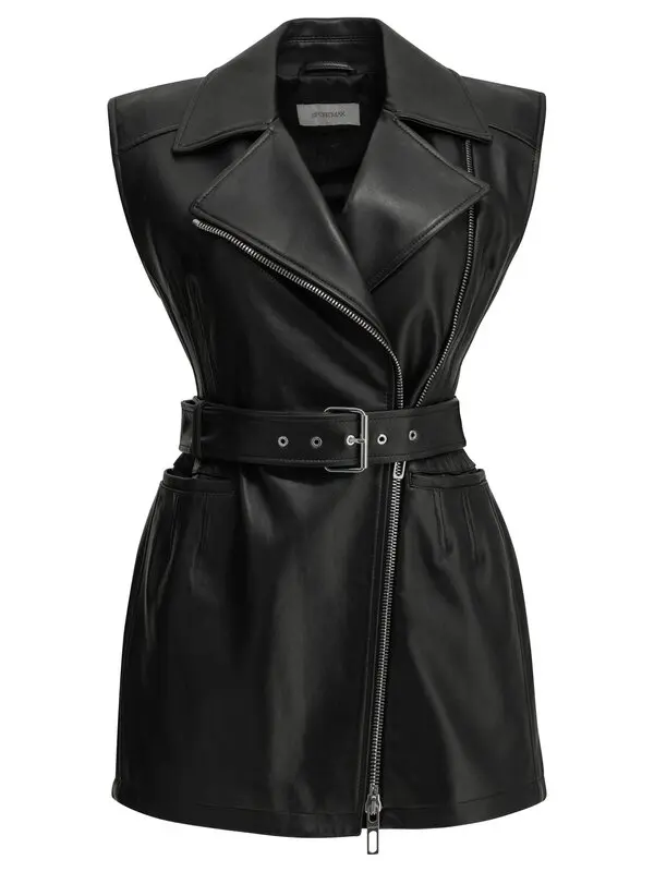 Max Mara Sleeveless Leather Jacket - Black