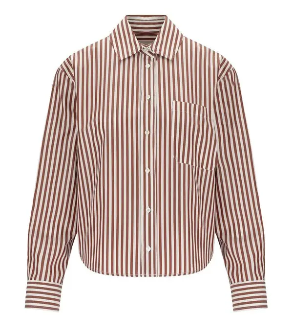 Max Mara Panetto White And Striped Shirt - Brown