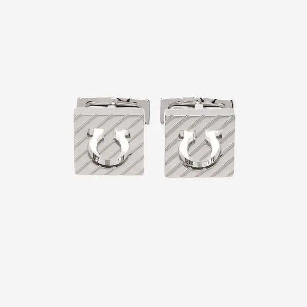 FERRAGAMO Square Brass Hook Shaped Cummerband Clasps - Silver