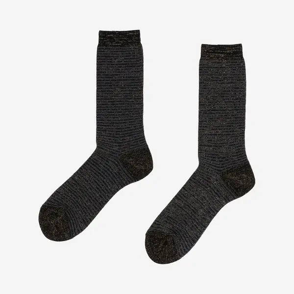 ANT45 Ribbed Cotton Blend Socks With Metallic Thread - Black