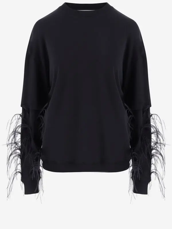 DARKPARK Cotton Sweatshirt With Feathered Appliques On The Sleeves