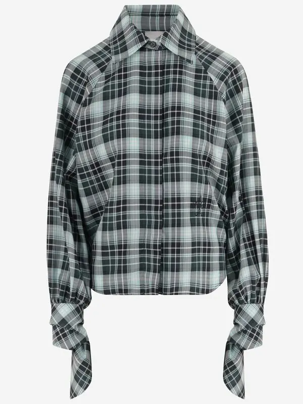 PATOU Cotton Blouse With Check Pattern And Tied Sleeves