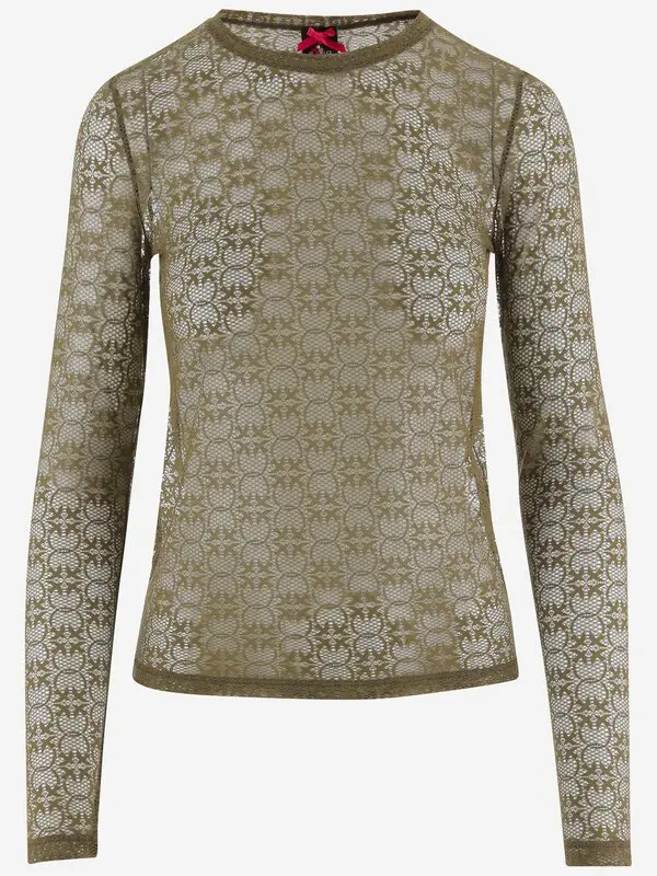 Pinko Stretch Lace Sweater With Logo Pattern - Green