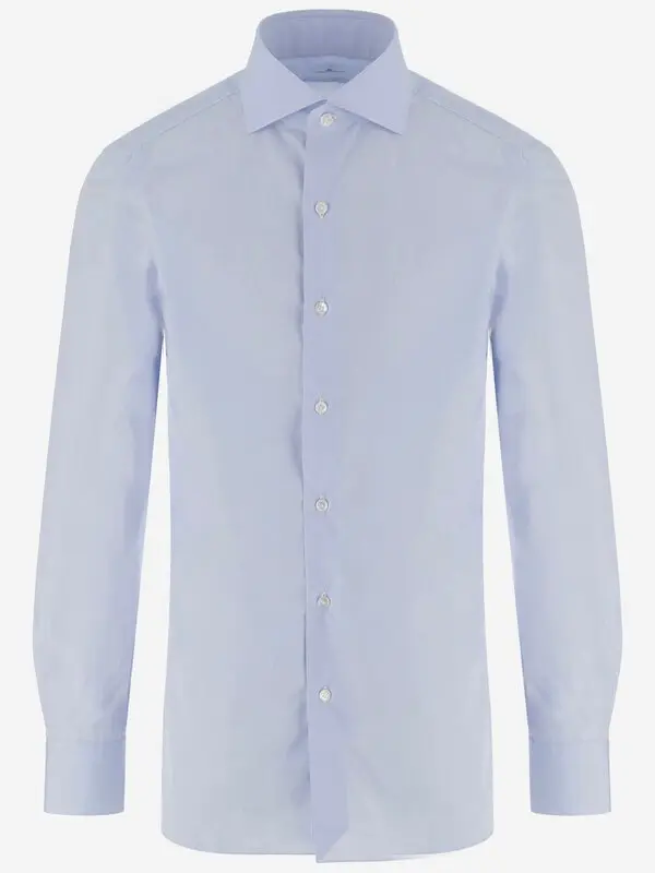 FINAMORE 1925 Ribbed Cotton Shirt - Light Blue